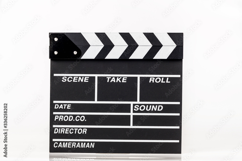 movie clappers open and close isolated on white background. Shown slate ...