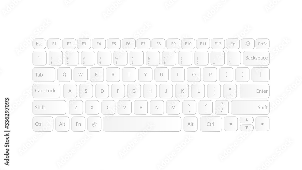 White keyboard layout. The layout of the keyboard buttons. Isolated ...