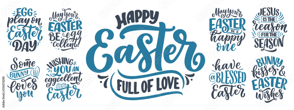 Set with calligraphy lettering slogans about Easter for flyer and print ...