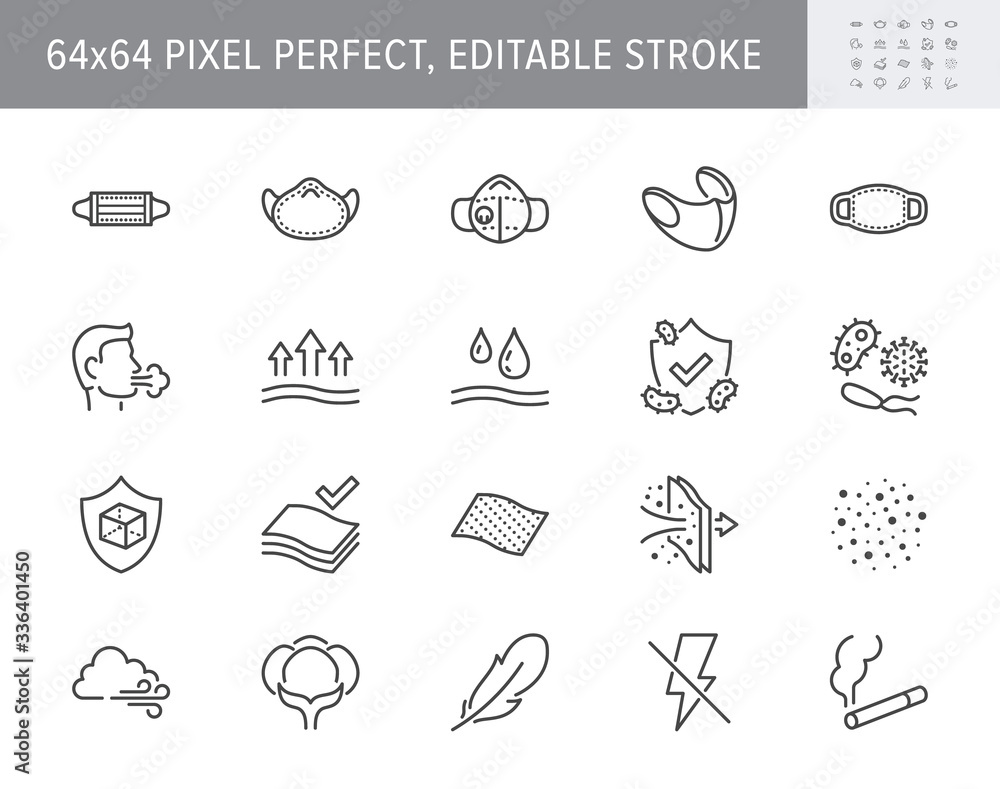 Vector de Stock Medical masks line icons. Vector illustration included ...