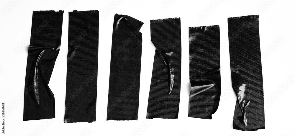 Set of black tapes on white background. Torn horizontal and different ...