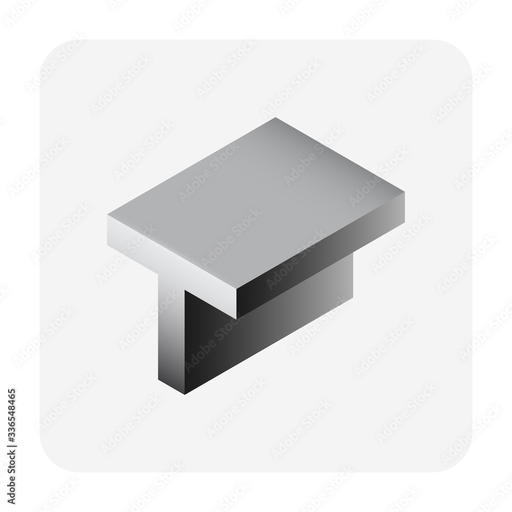 Steel product vector icon. T profile shape and long. That alloy of iron ...