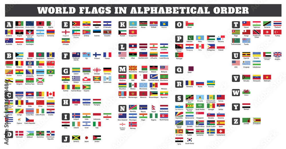 Vektor World flags in alphabetical order.World flags in alphabetical ...