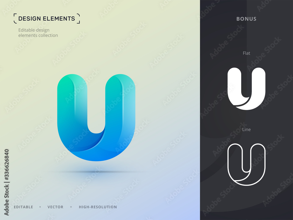 Vector origami twisted letter U logo design template. Application or ...