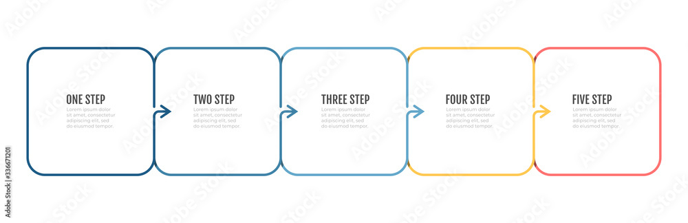 Business thin line process step design template. Timeline with 5 ...