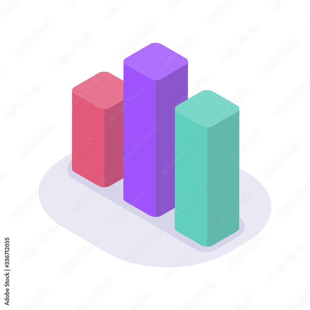 diagram bar graph chart isometric icon with modern flat style color ...