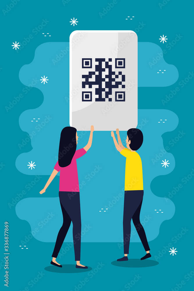 qr code woman and man avatar design of technology scan information ...
