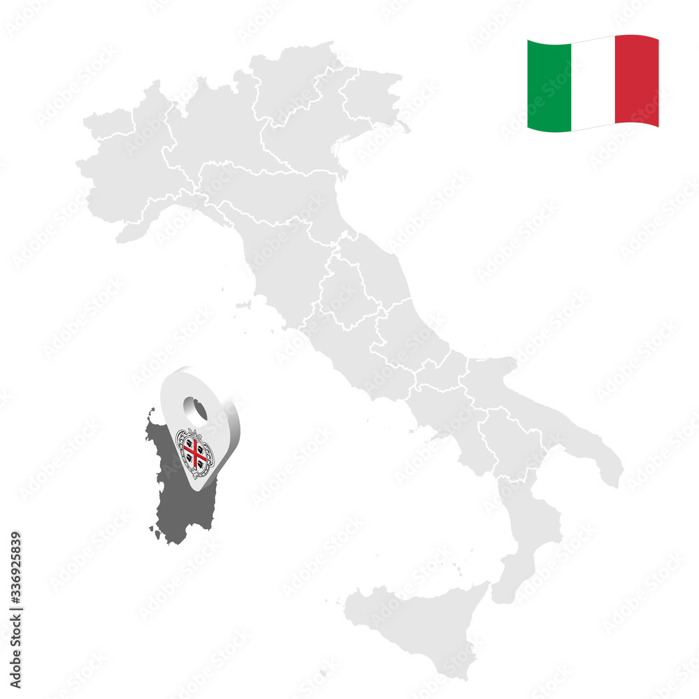 Location region Sardinia on map Italy. 3d Sardinia location sign ...