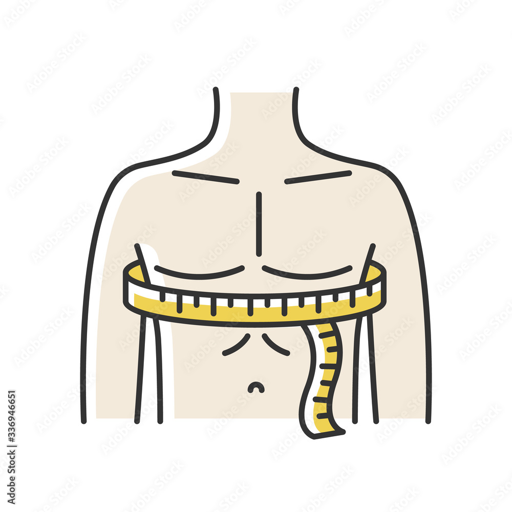 Chest circumference RGB color icon. Male upper body measurements ...