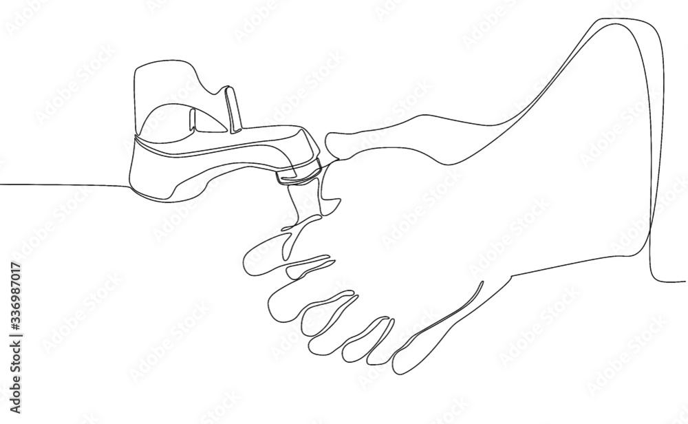 Continuous single line hand drawing of washing hands. Simple drawing ...