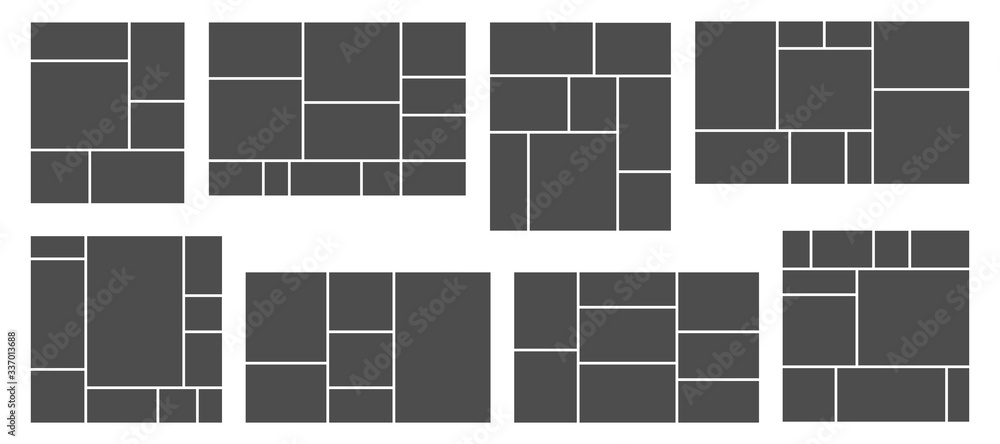 Square photo collage. Photos grid template, rectangular frame and ...
