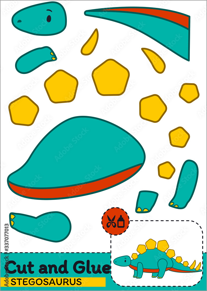 Cut and Glue Worksheet - Stegosaurus Stock Vector | Adobe Stock