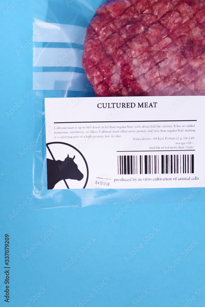 Label on package of cultured meat Stock Photo | Adobe Stock