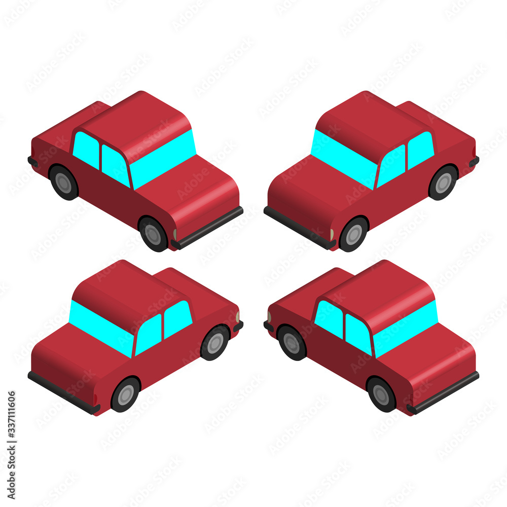 Red car isometric from different angles. Vector graphic illustration ...