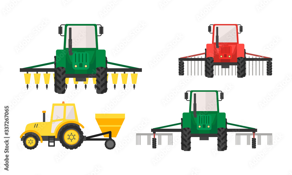 Hand drawn different types of agricultural machinery vector ...