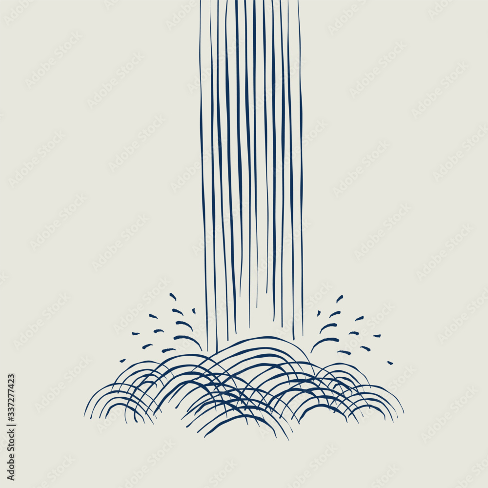 Waterfall. Hand drawn water flow. Water stream. Vector hand drawn ...
