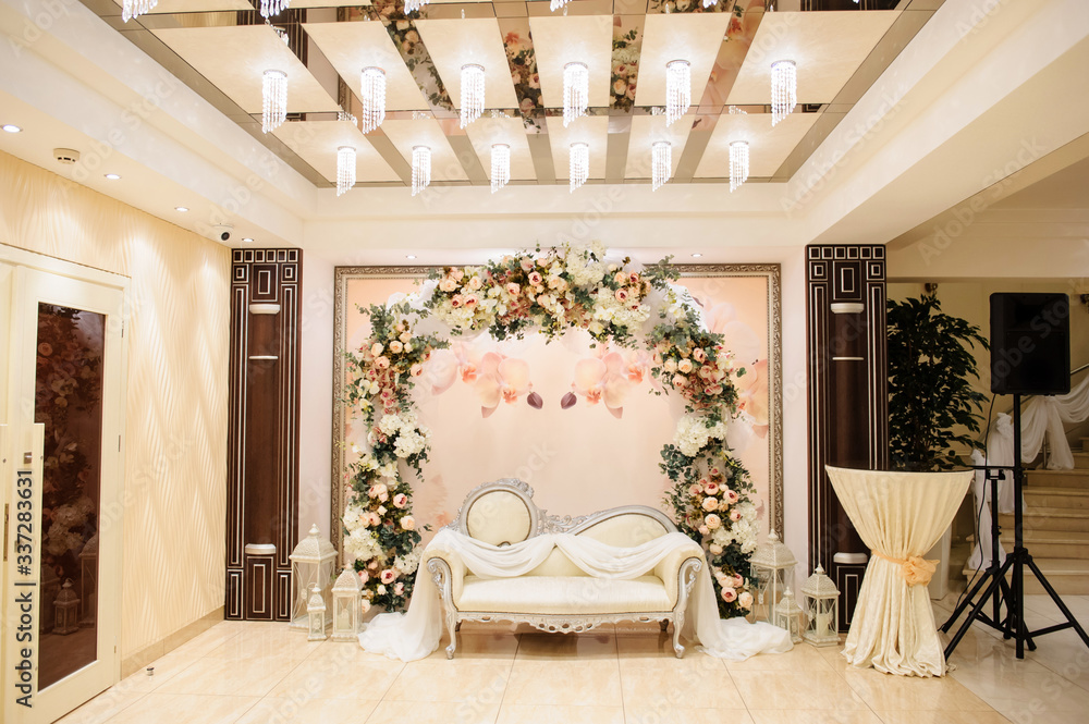 Vintage wedding party photo booth zone in studio Stock Photo | Adobe Stock