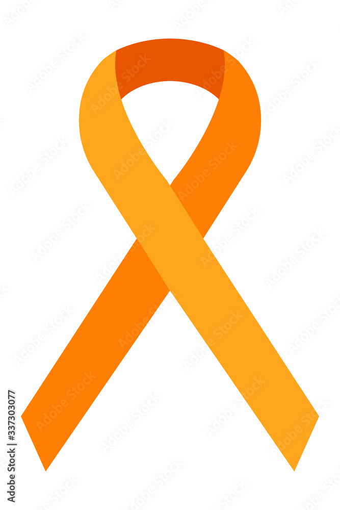 Orange yellow ribbon isolated on white background. Symbol attention ...