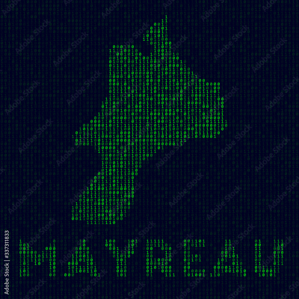 Digital Mayreau logo. Island symbol in hacker style. Binary code map of ...