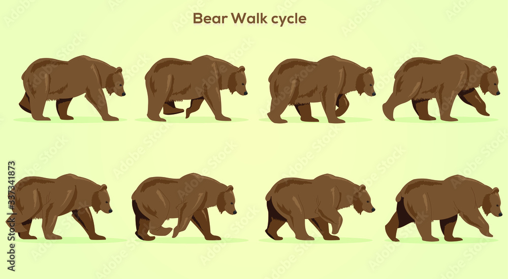 Bear Walk-cycle, Frame by Frame Animation for 2D Animation, Motion Graphics, With a Gradient ...
