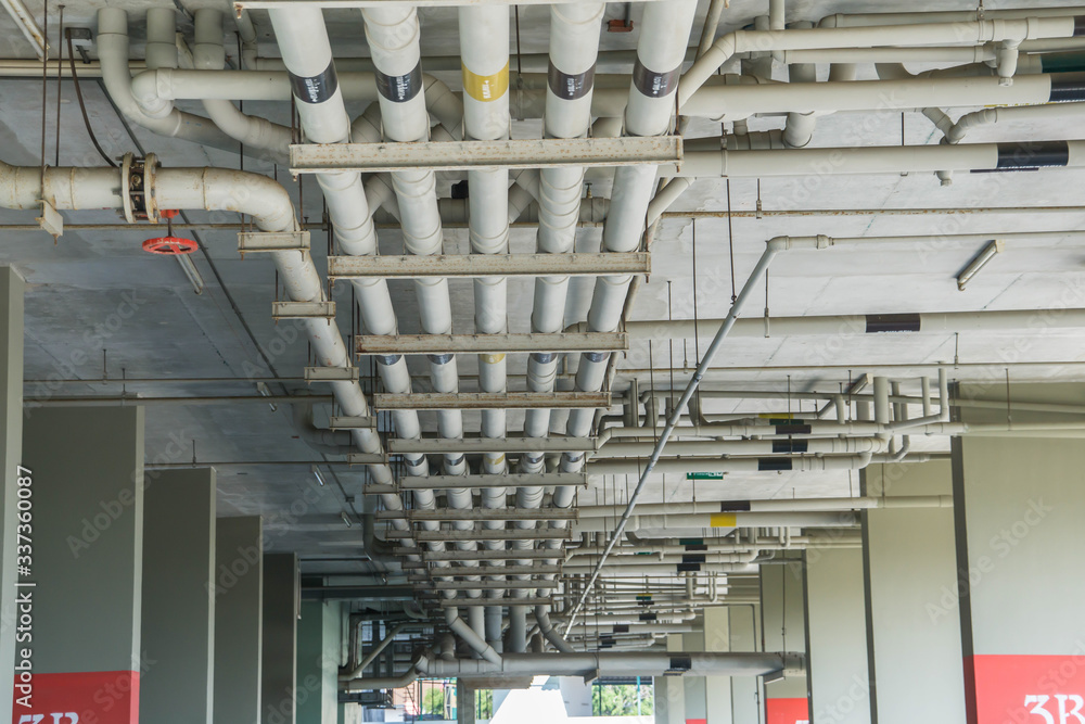 Installation of water pipes in the building.Water pipe system. Pumping ...