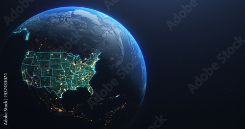 Planet Earth from Space USA, United States highlighted state border and ...