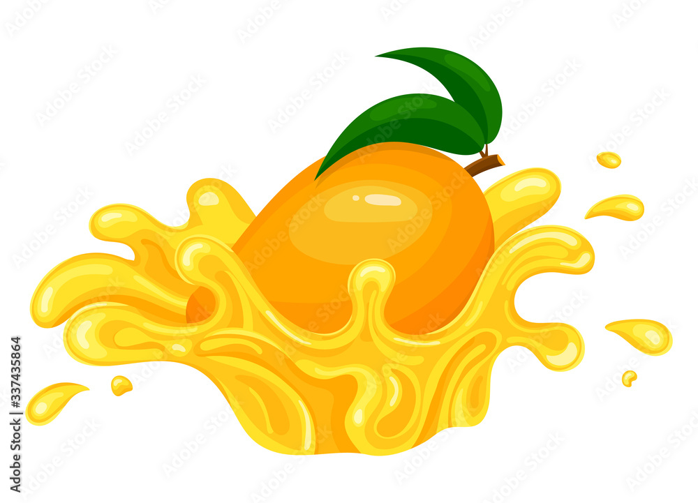 Fresh bright mango juice splash burst isolated on white background ...