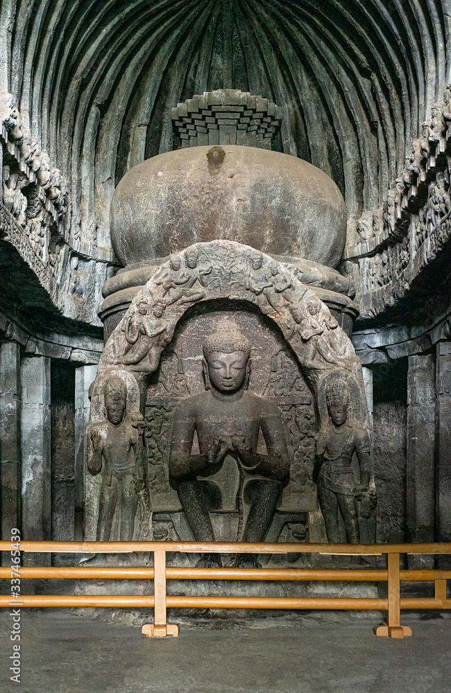 Ellora Cave 10, a 7th-century Buddhist Chaitanya hall, or shrine ...