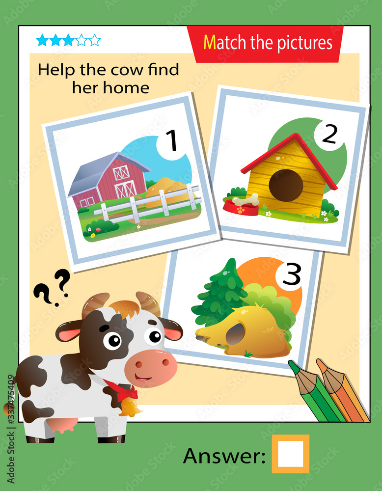 Matching game, education game for children. Puzzle for kids. Match the right object. Help the ...