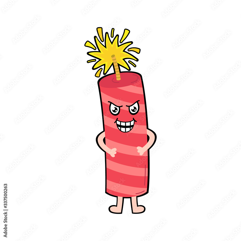 Firecracker vector cartoon illustration. Fireworks hand drawn comic ...