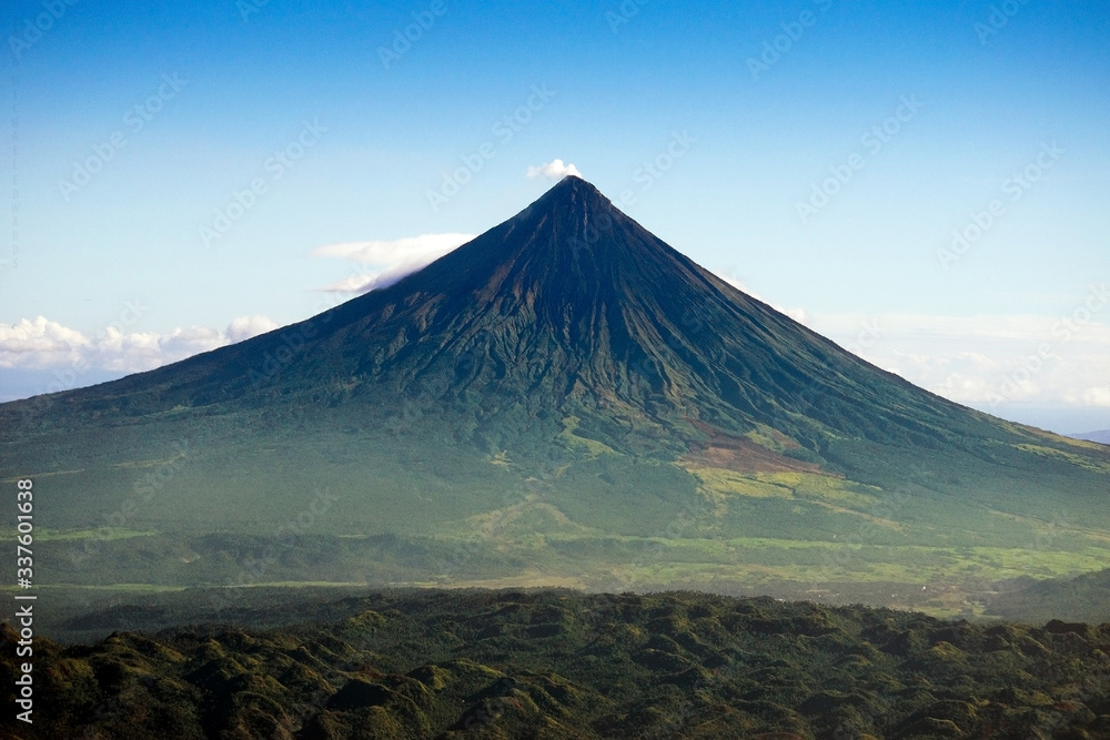 Aerial of Mt. Mayon - also known as Mayon Volcano or Mount Mayon. Found ...