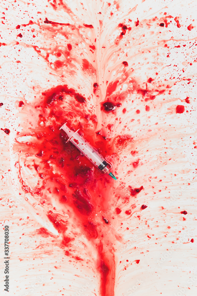 Bloody in sink with flowing red blood. Murder concept background ...