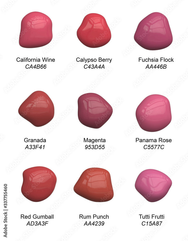 Set of handpicked gules paint tones - vector swatches of drops of muted ...