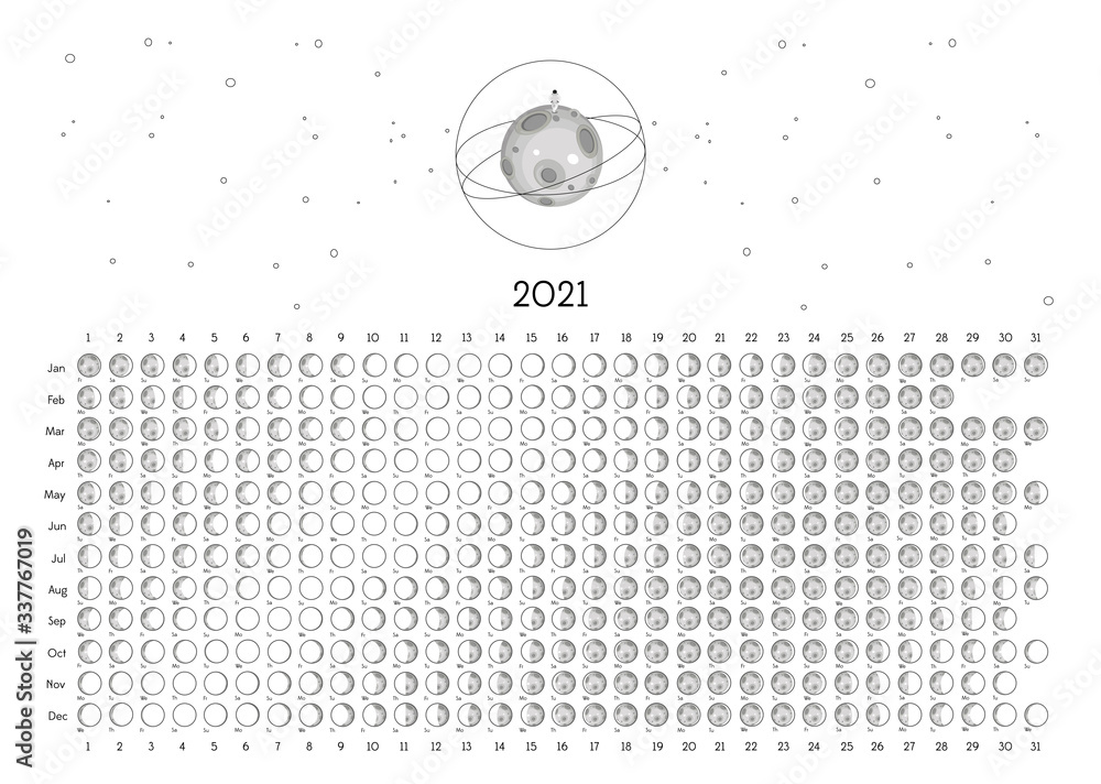 Moon Calendar 2021 Northern Hemisphere white Stock Vector | Adobe Stock