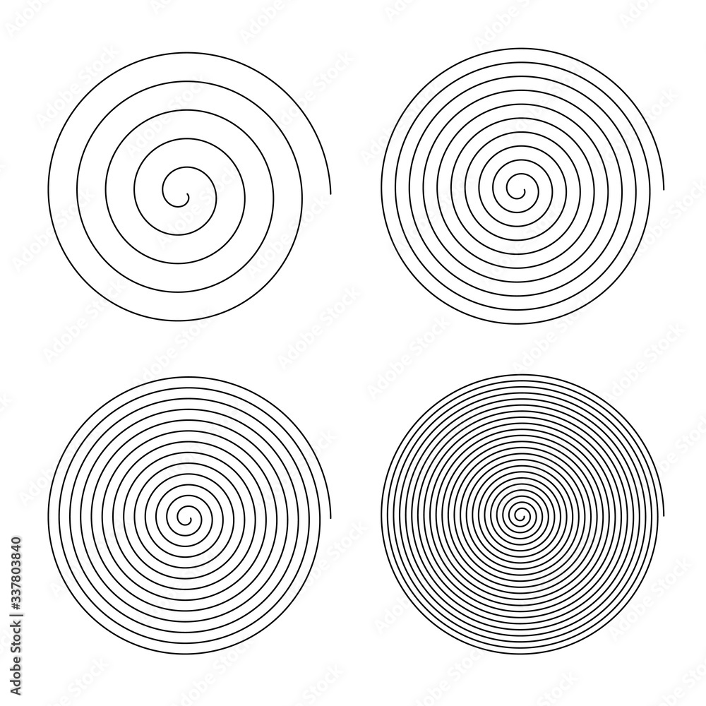 Set of line in circle form. Isolated thin line spiral goes to edge of ...
