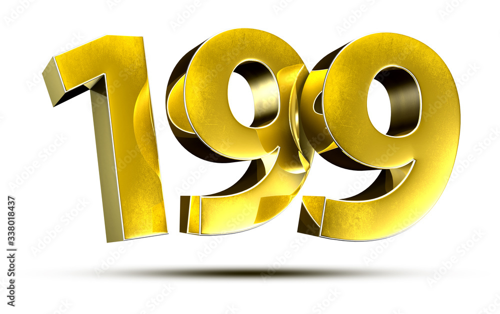 3D illustration Numbers 199 Gold isolated on a white background.(with ...