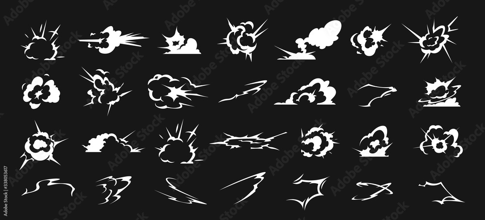 Cartoon explosion effect. Comic speed trail moving shines effects ...