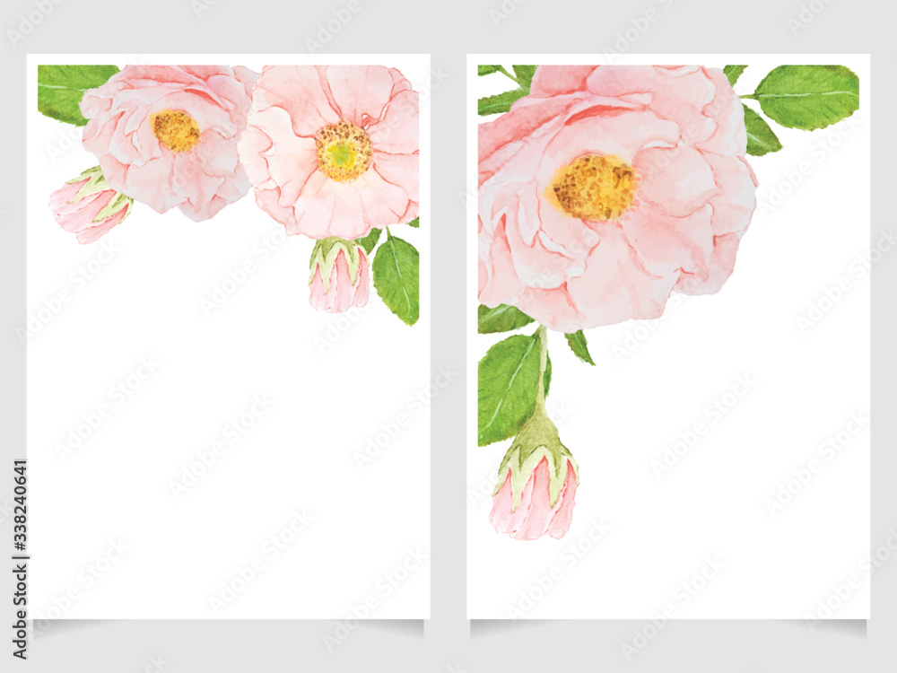 pink watercolor roses wedding invitation card template layout 5x7 Stock ...