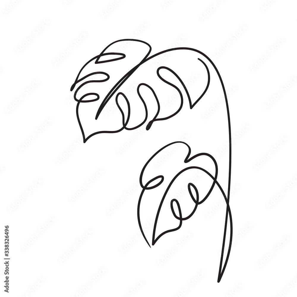 Monstera leaf line art. Contour drawing. Minimalism art. Modern decor ...