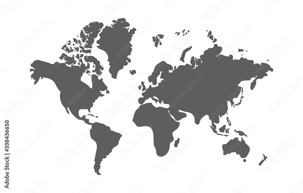 Simplified Grey world map. Generalized, round corners world map ...