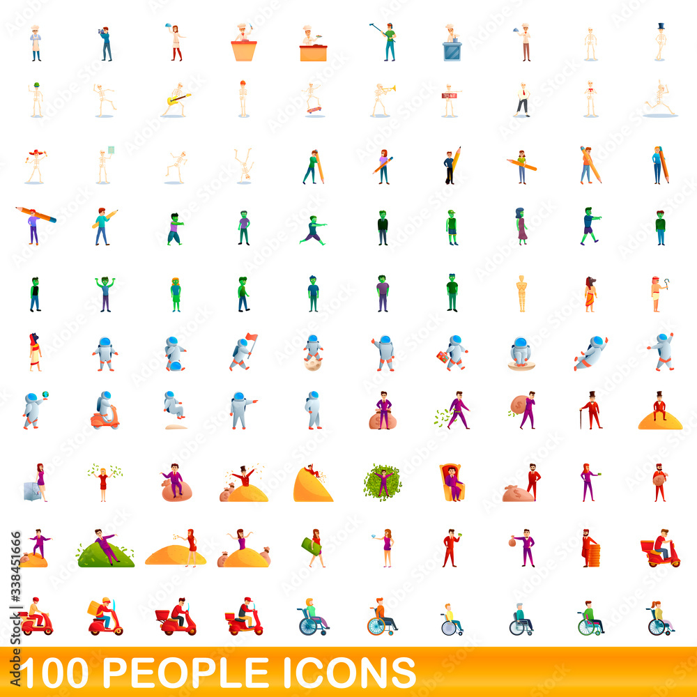 100 people icons set. Cartoon illustration of 100 people icons vector ...