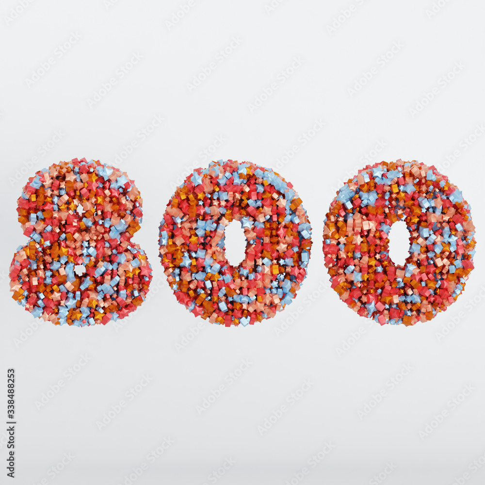 Number 800 3D Text Illustration, Digits With Pink And Sky Colors Stars ...