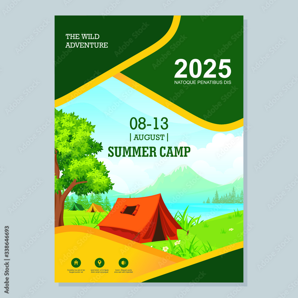 Summer Camp Poster, flyer or banner Template, with green modern layout ...