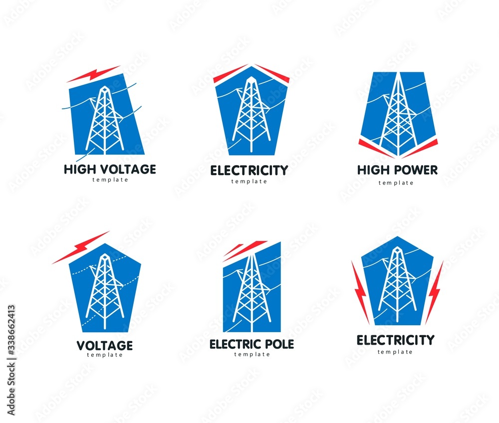 Electric pole logo set. High voltage lines icon. Stock Vector | Adobe Stock