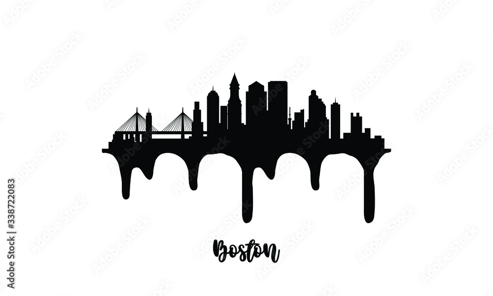 Boston USA black skyline silhouette vector illustration on white ...