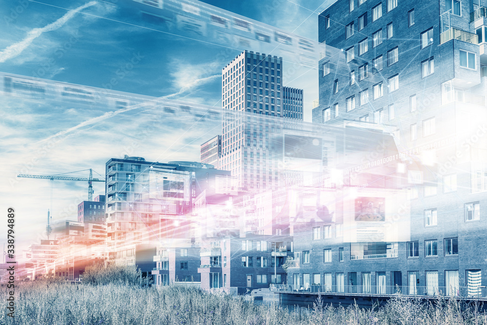 Metaverse concept, IOT. Smart city. 5G, city, artificial intelligence ...