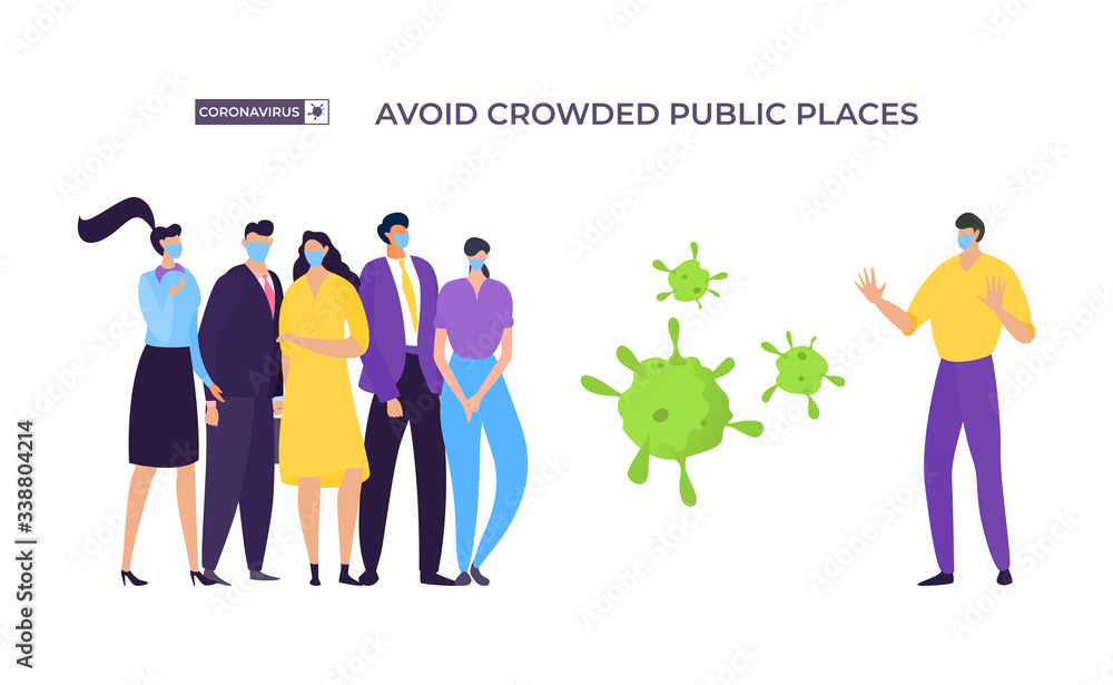 Avoid crowded place banner, coronavirus protection vector illustration ...