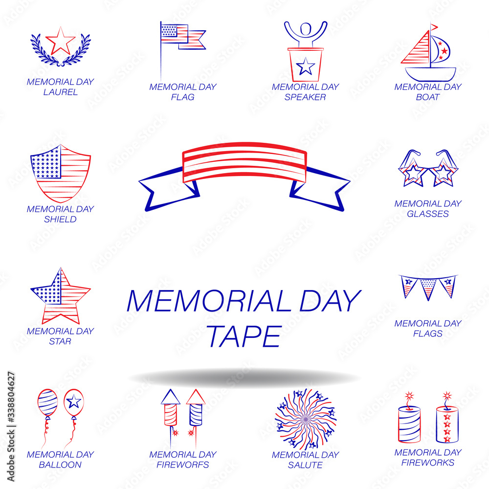 memorial day tape colored icon. Set of memorial day illustration icon ...