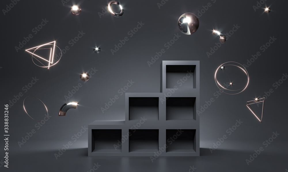 Steps with shelves, niches for exhibition of goods. Template for design ...