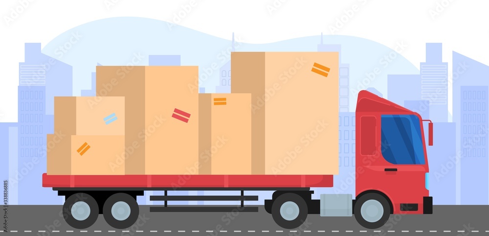 Fast delivery shipping van truck lorry flat style design car. Vector ...
